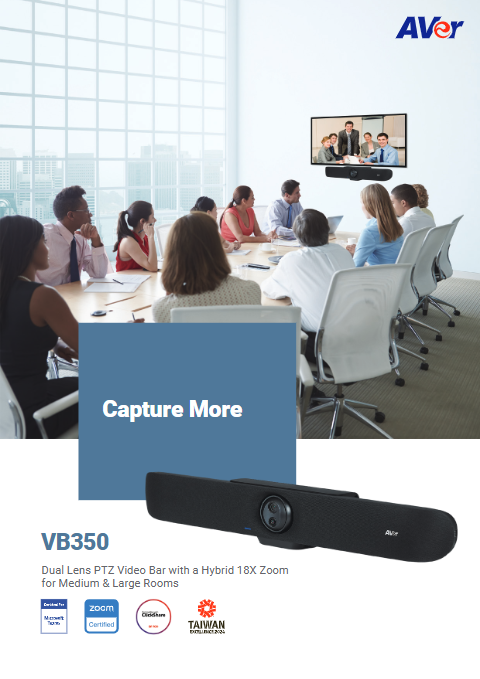 AVer VB350 - Dual Lens PTZ Video Bar With a Hybrid 18X Zoom for Medium ...